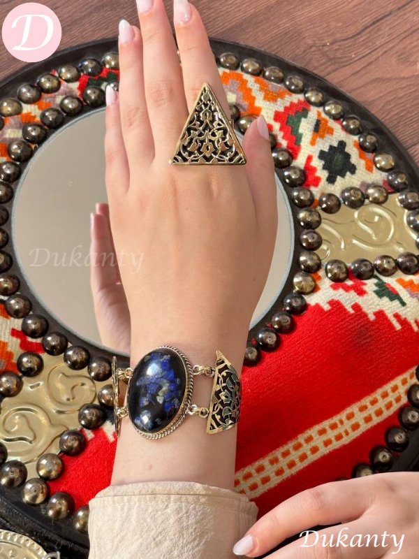 Traditional Arabian Set - Pure Copper with Navy Blue Agate – Dukanty